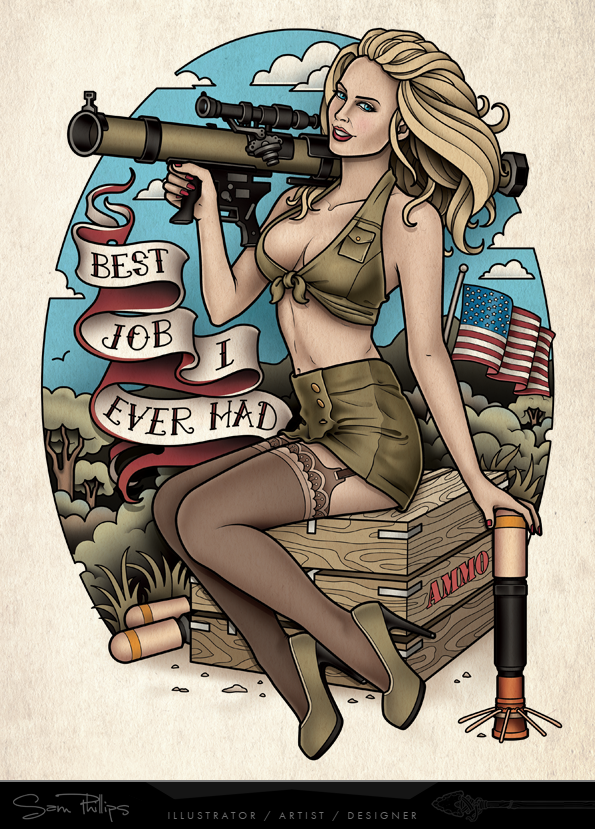 Military Pin Up Girl Tattoos With Guns