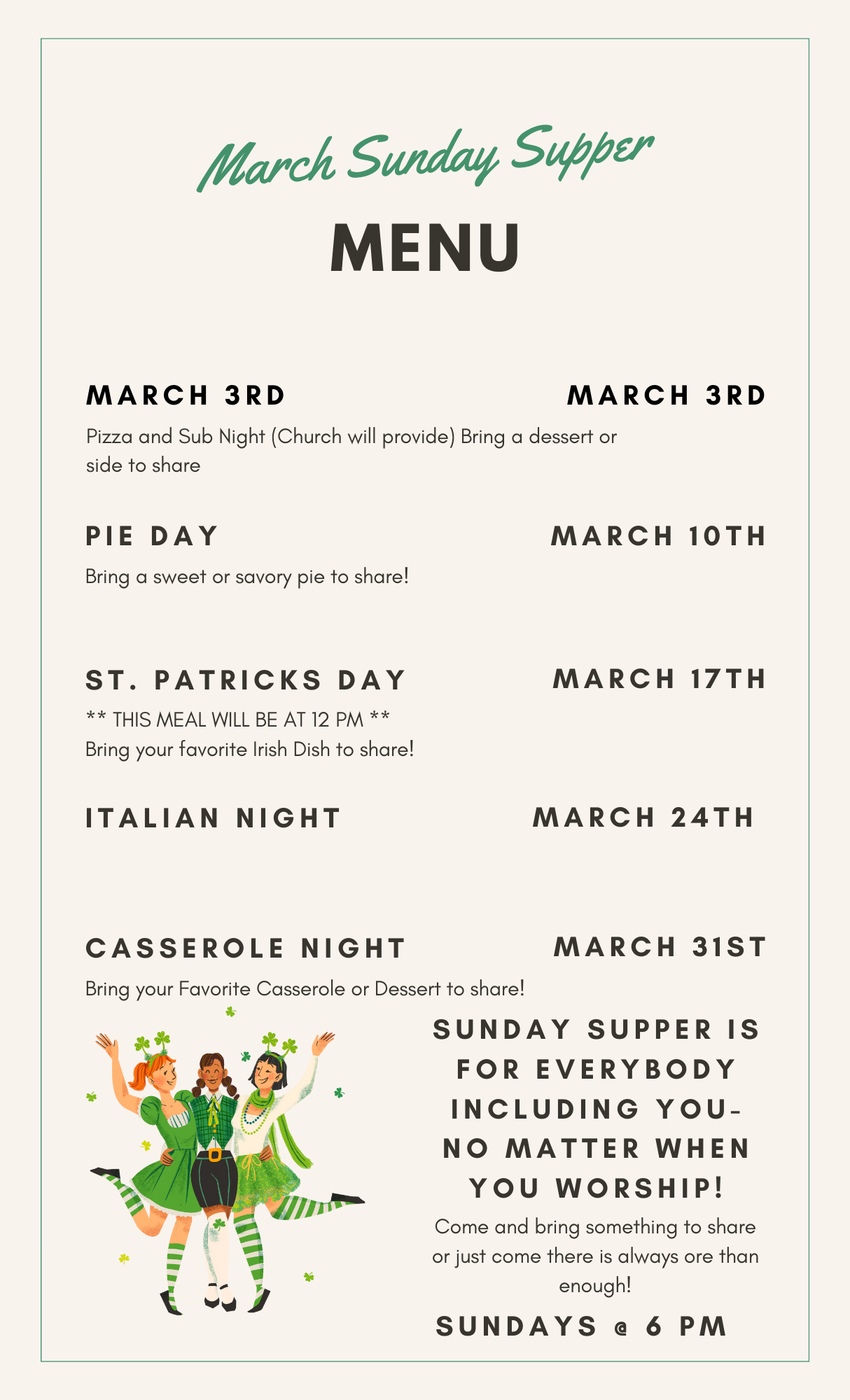 Sunday Supper Menu — Hickory United Methodist Church
