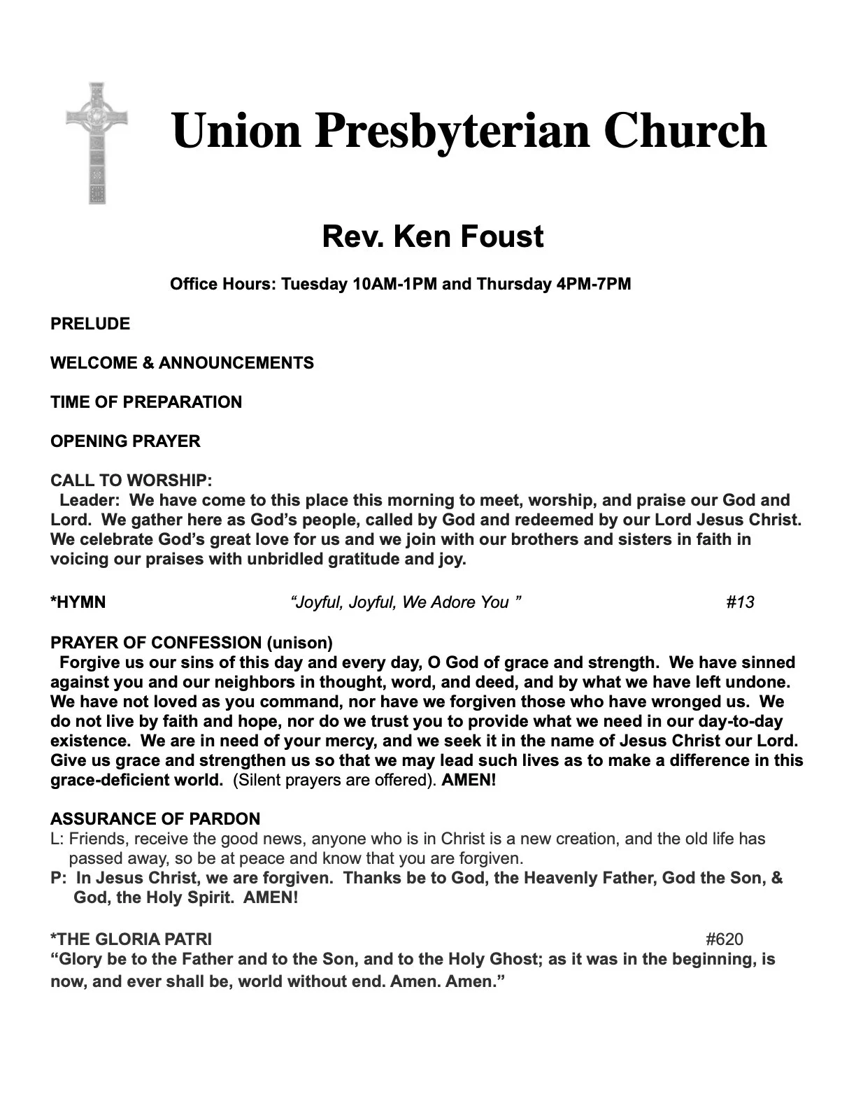 Weekly Bulletin — Union Presbyterian Church