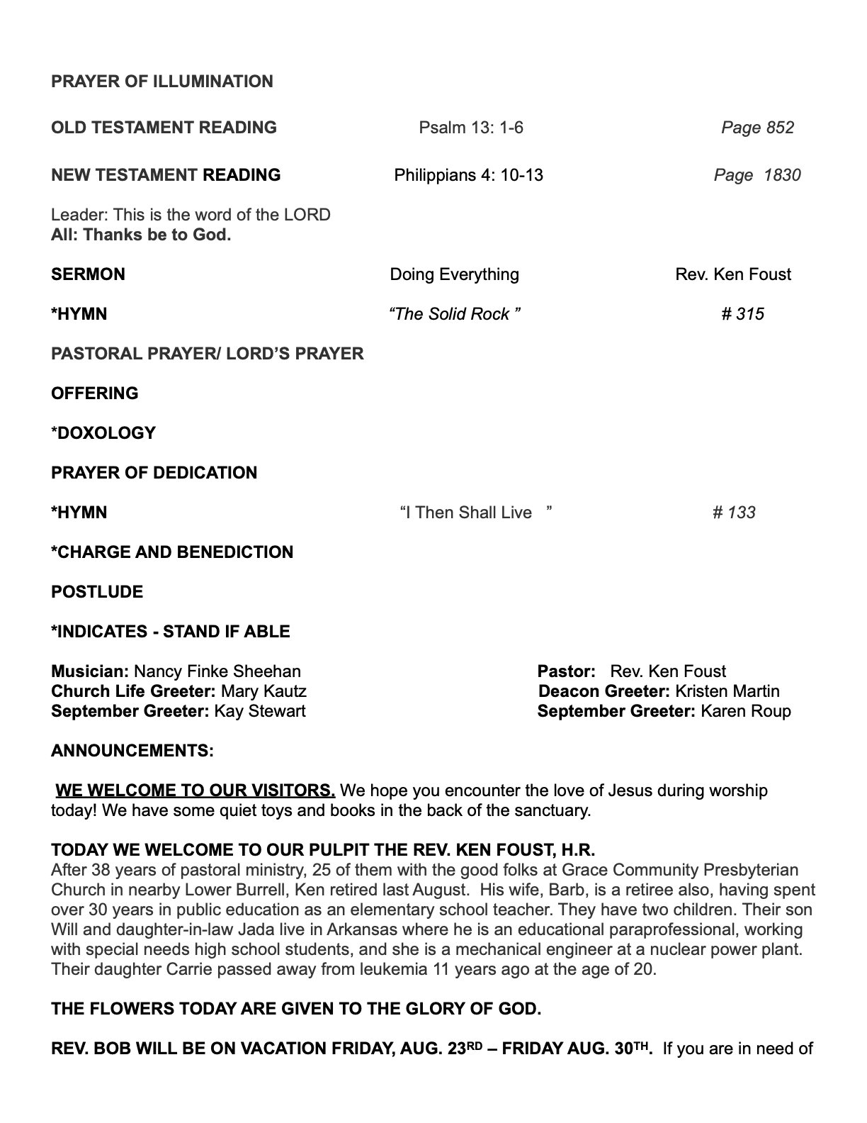 Weekly Bulletin — Union Presbyterian Church