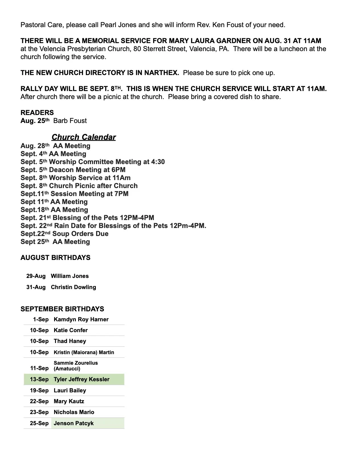 Weekly Bulletin — Union Presbyterian Church