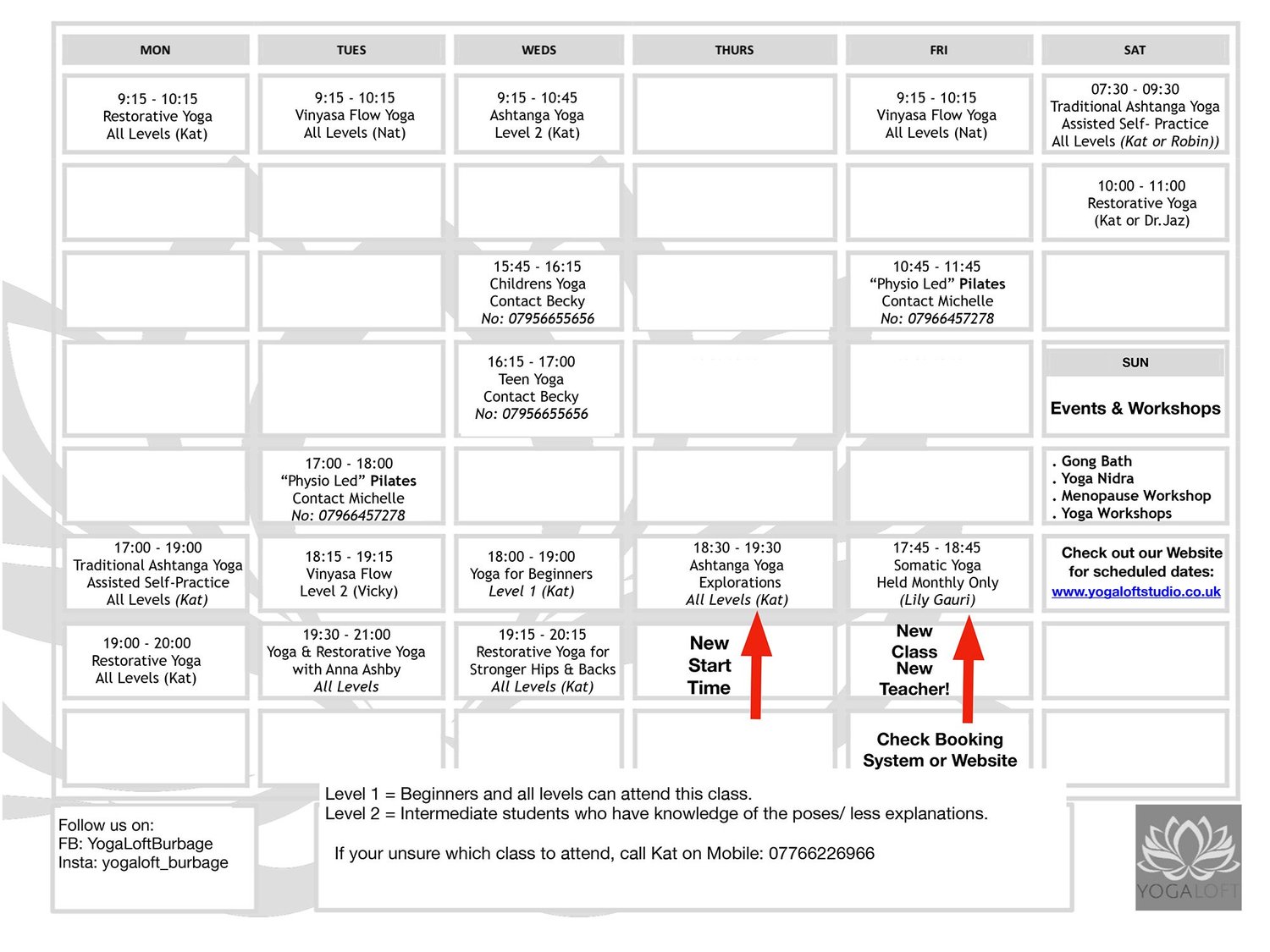 Class Schedule — Yoga Loft