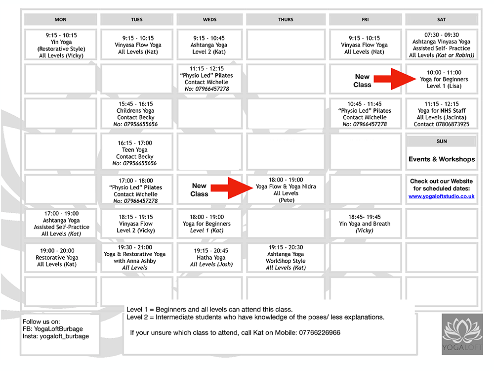 Class Schedule — Yoga Loft