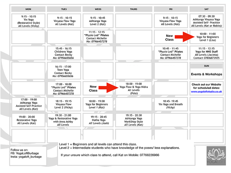 Class Schedule — Yoga Loft