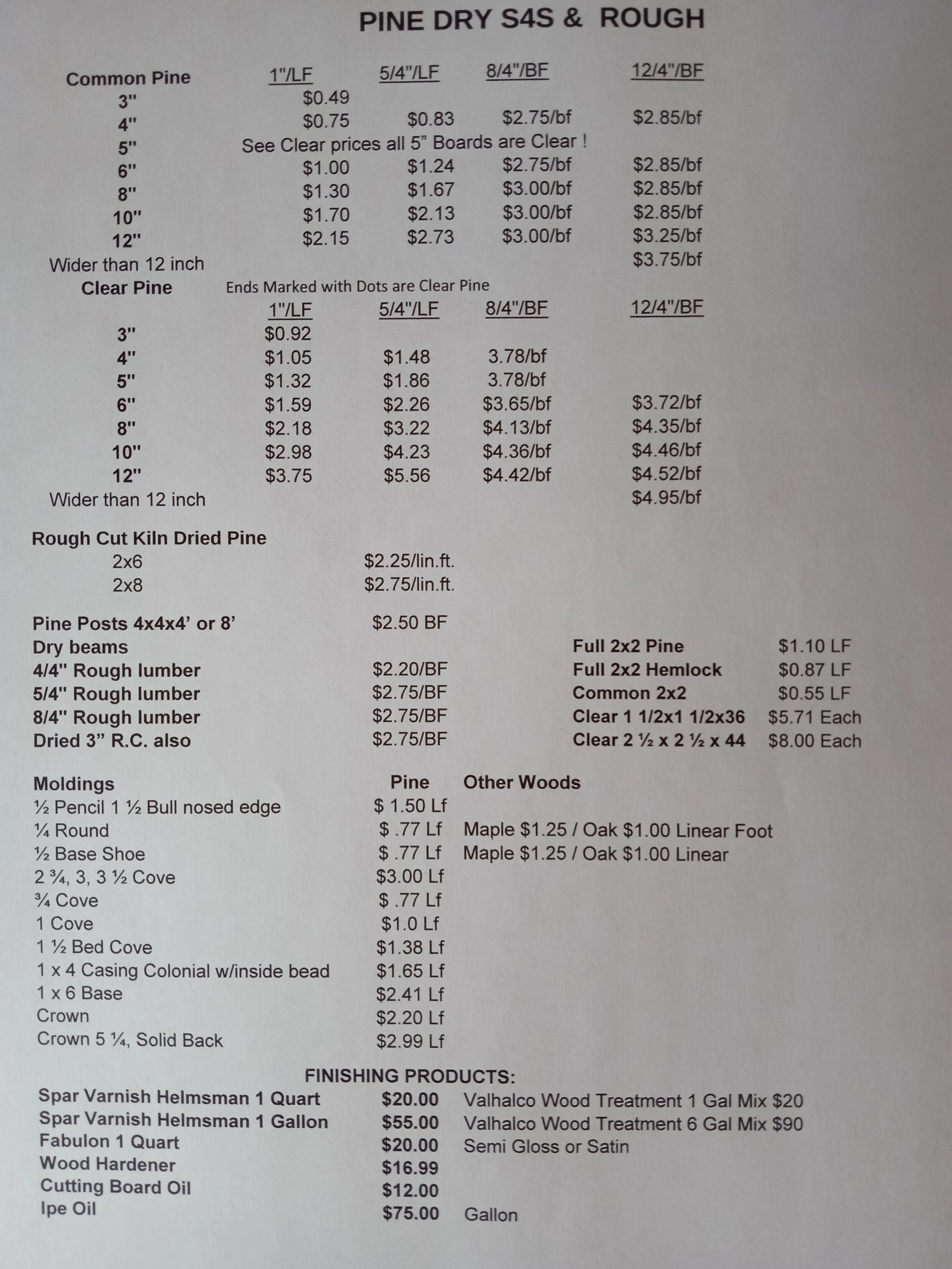 Price List — Valente Lumber
