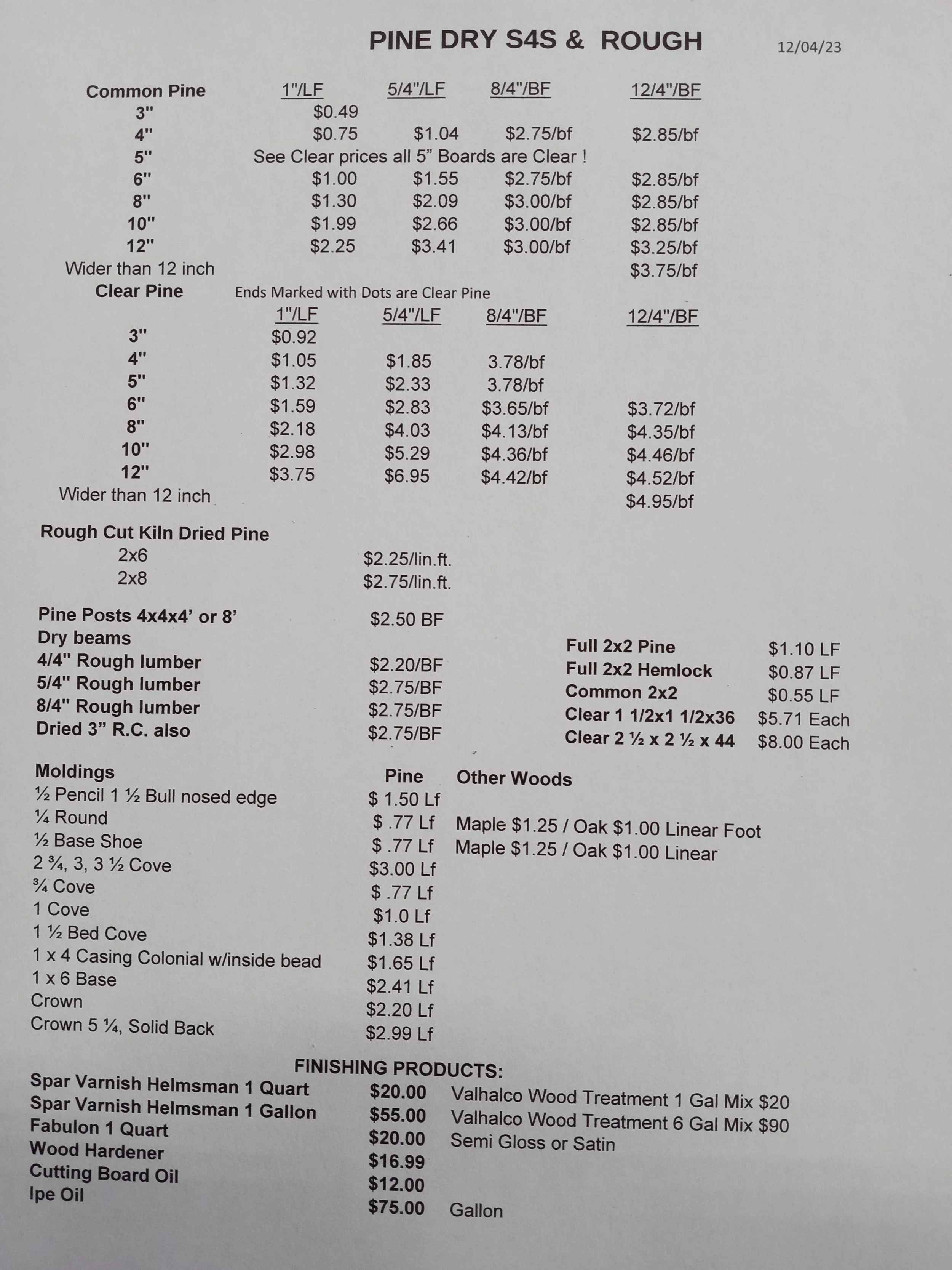 Price List — Valente Lumber