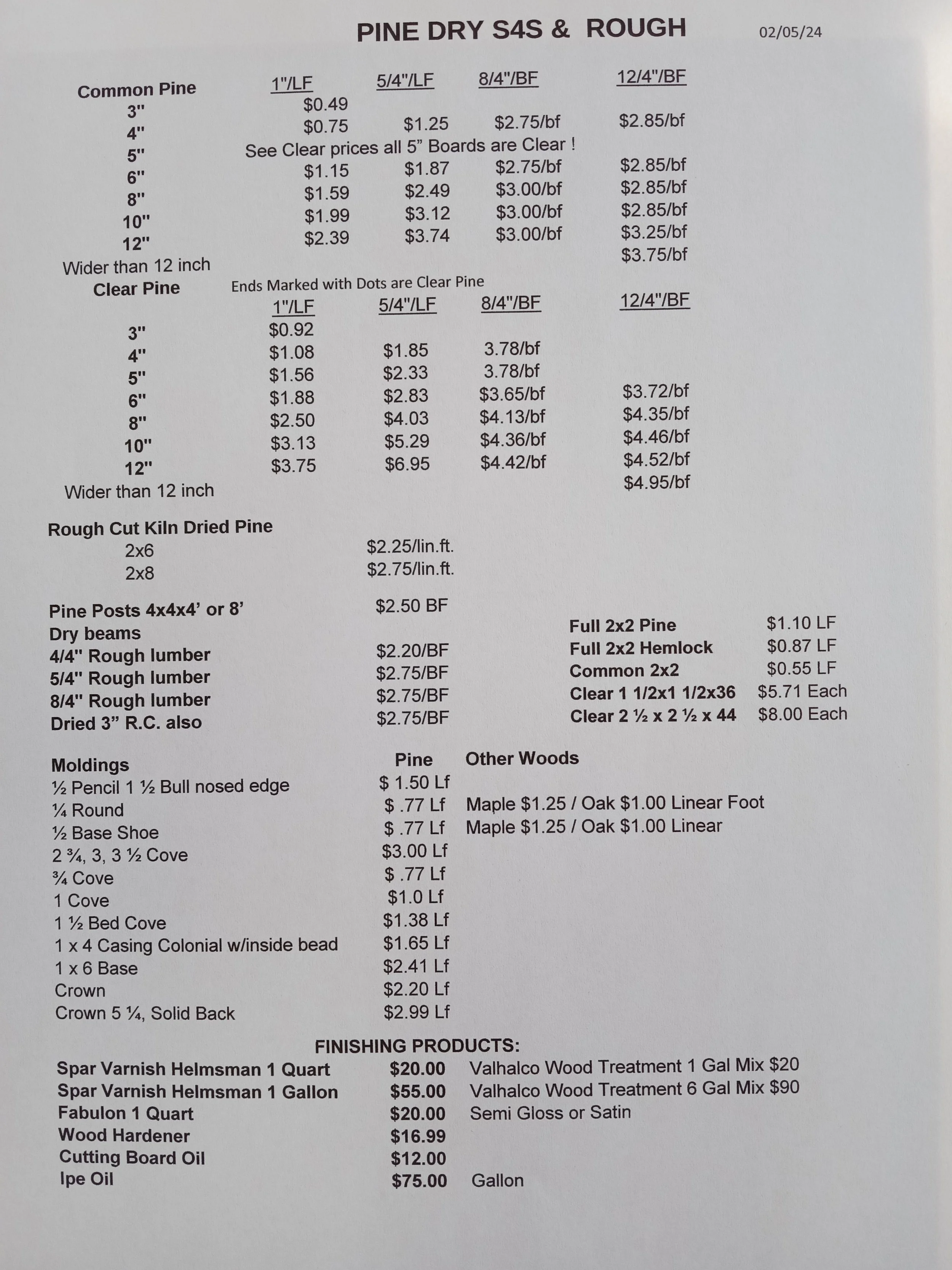 Price List — Valente Lumber