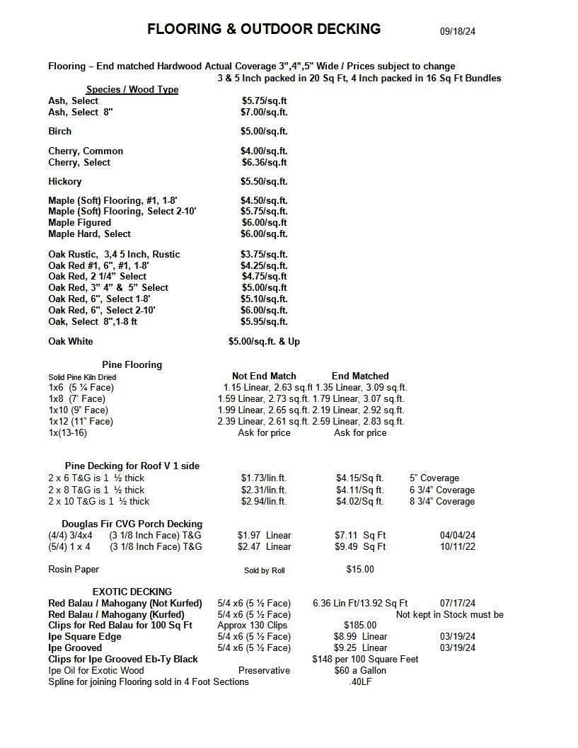 Price List — Valente Lumber