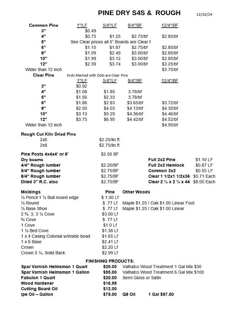 Price List — Valente Lumber