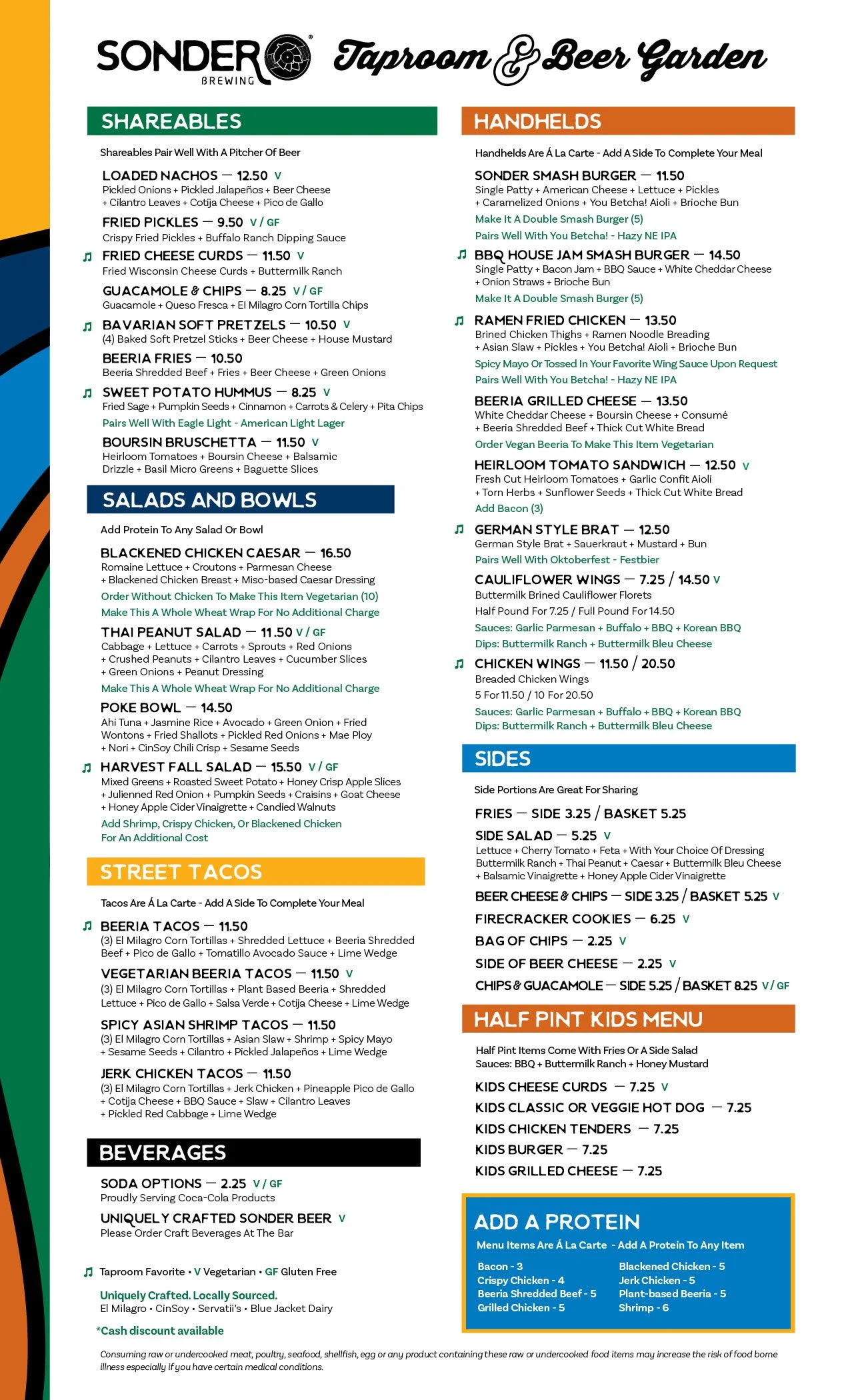 Sonder Brewing — Mason Taproom Food Menu