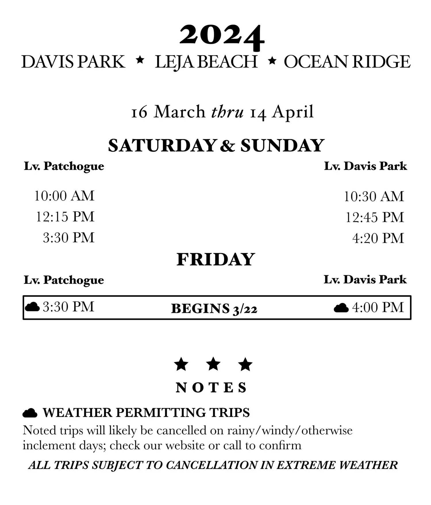 Davis Park Schedule — Davis Park Ferry
