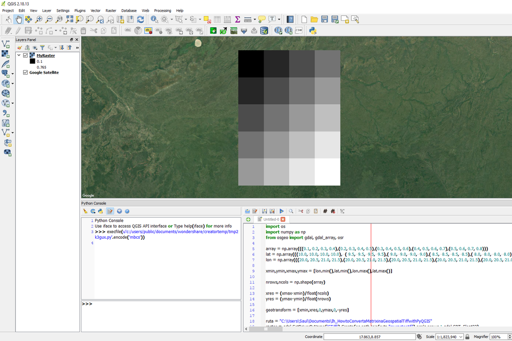 How to Convert a Matrix in a Geospatial Tiff in QGIS with PyQGIS - Tutorial — Hatari Labs