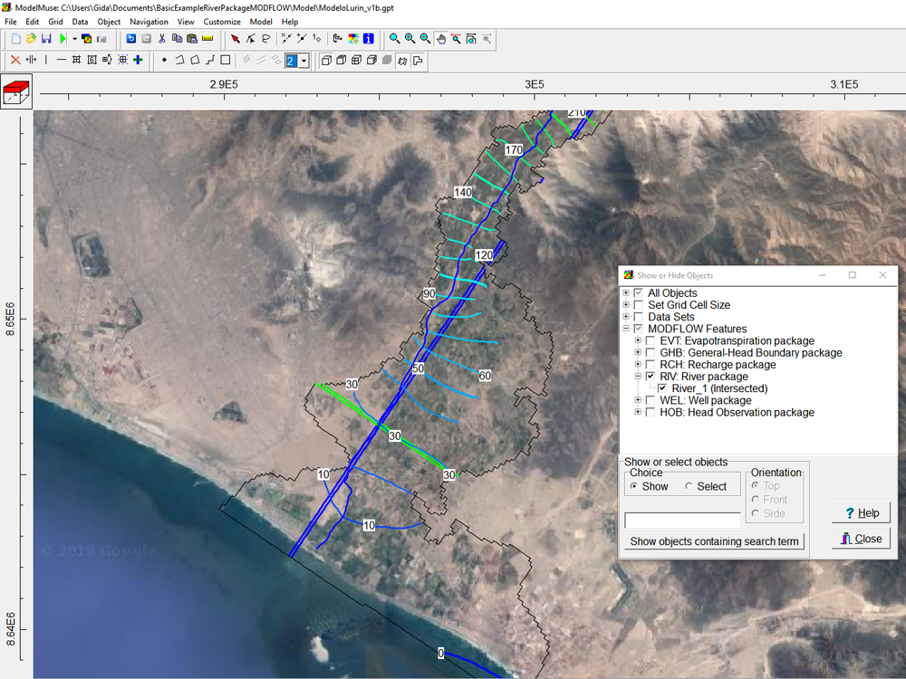 Basic Example of the River Package (RIV) in MODFLOW with Model Muse ...