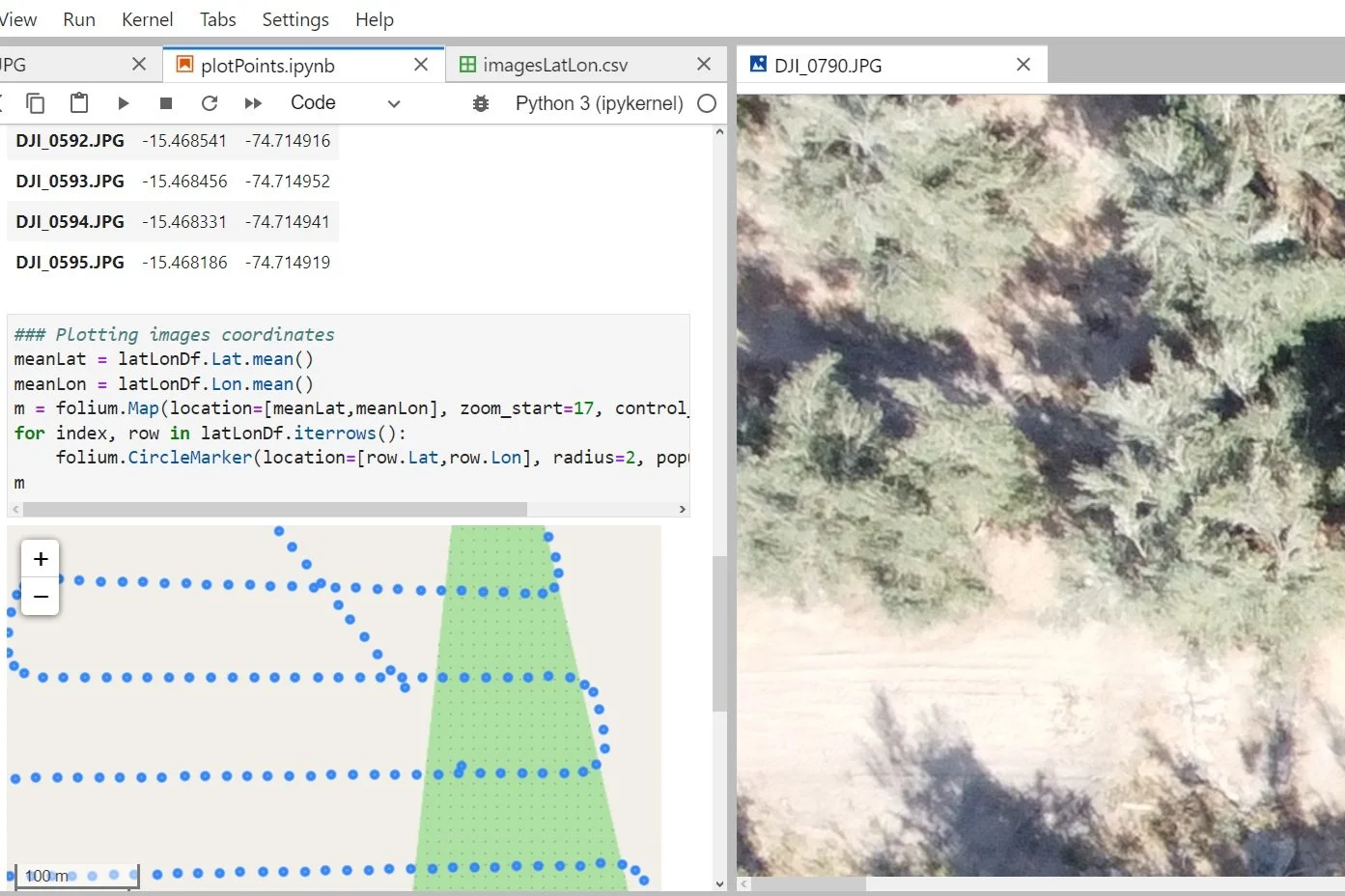 Geospatial representation drone camera coordinates with Python and ...