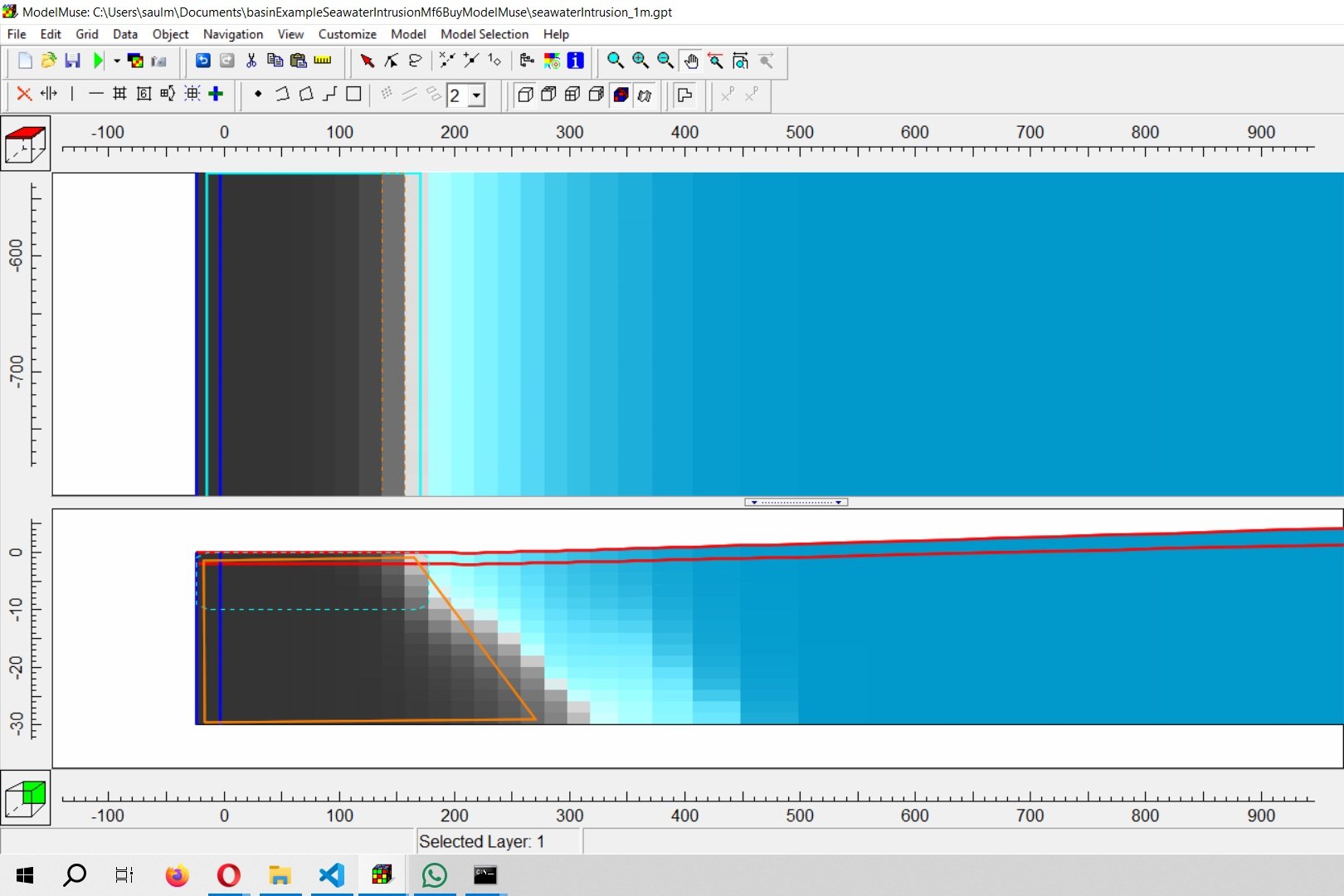 Basic example of seawater intrusion with Modflow6 and BUY on Model Muse 5.2 - Tutorial — Hatari Labs