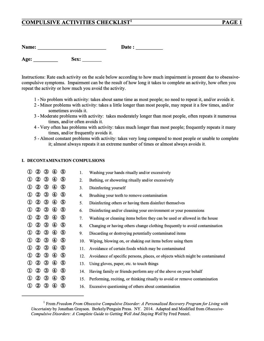 Compulsive Activities Checklist by J. Grayson, PhD