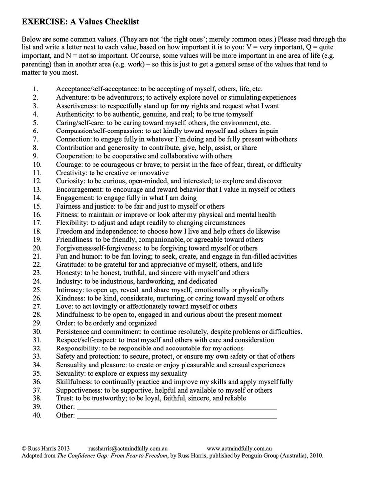 Values Checklist by Russ Harris