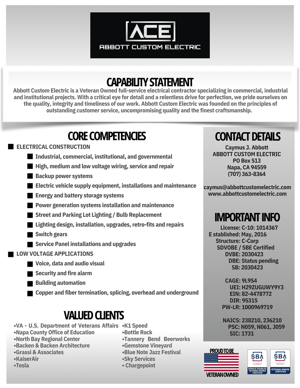 ACE Abbott Custom Electric — CAPABILITY STATEMENT