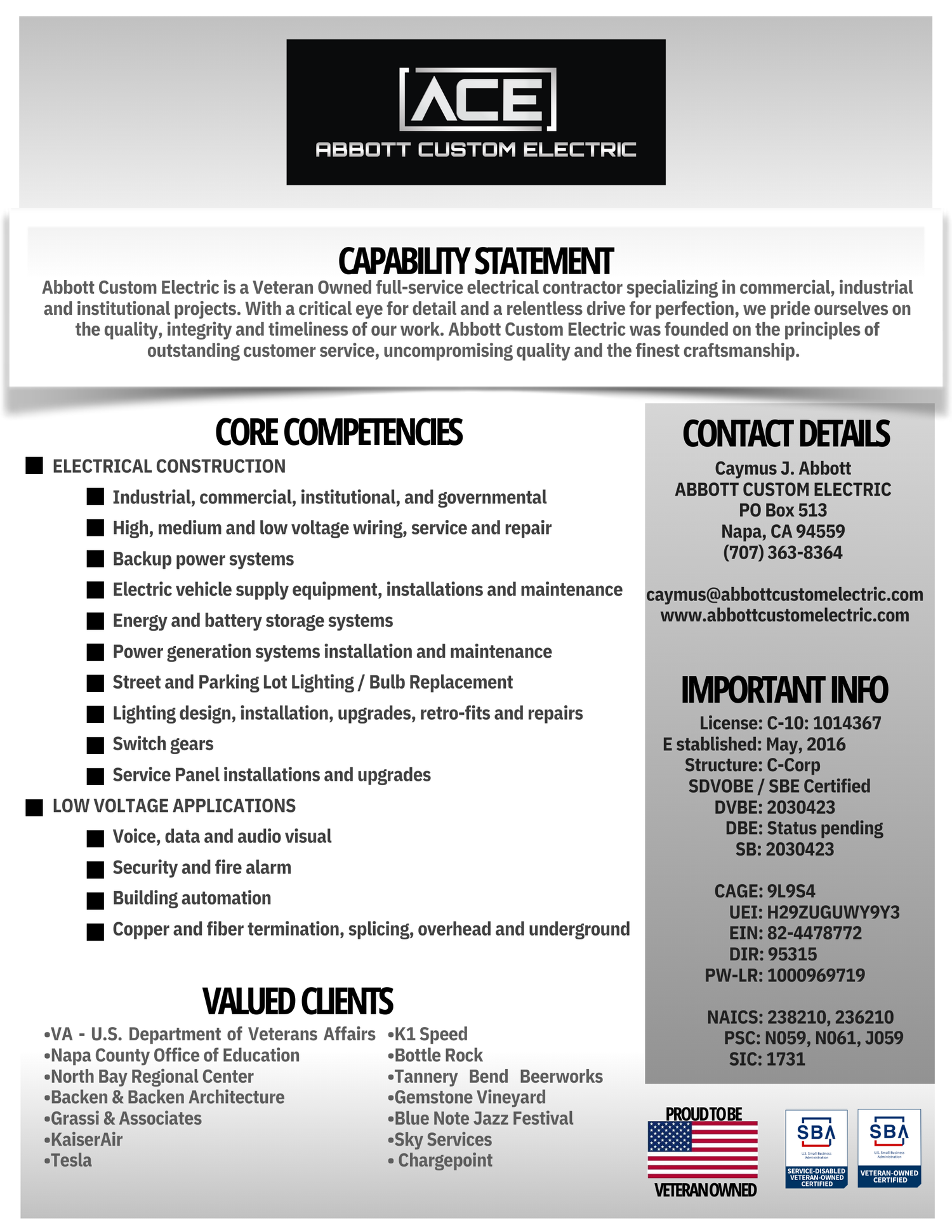 ACE Abbott Custom Electric — CAPABILITY STATEMENT