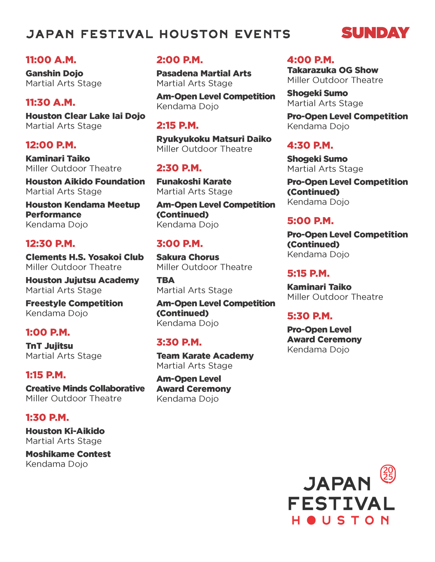 Full Schedule — Japan Festival Houston