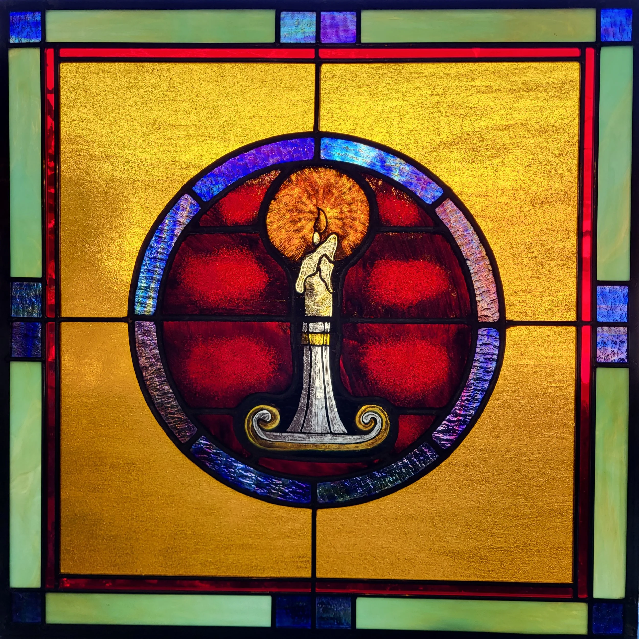 Wood Framed Stained Glass Window — Architectural Salvage 2731