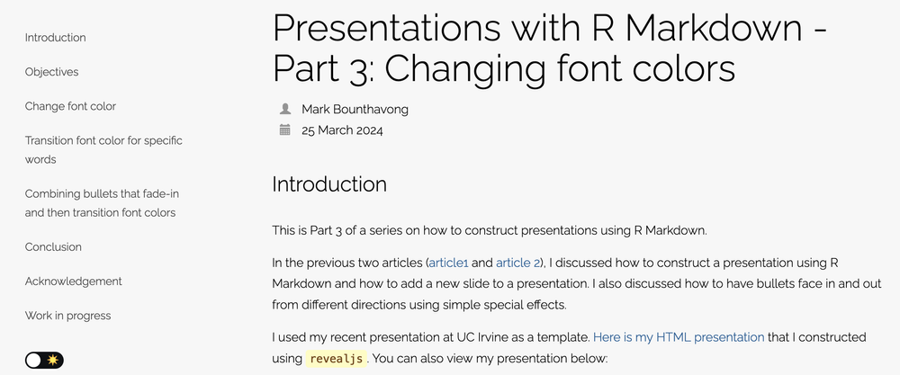 Presentations with R Markdown - Part 3: Changing font colors — Mark Bounthavong