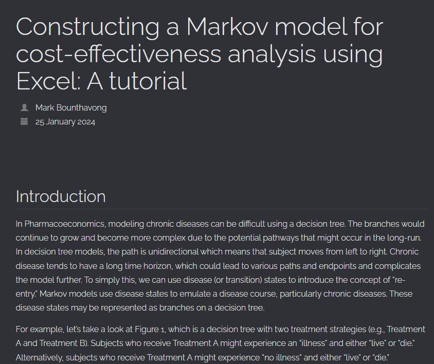 Constructing a Markov model for cost-effectiveness analysis using Excel: A tutorial — Mark ...