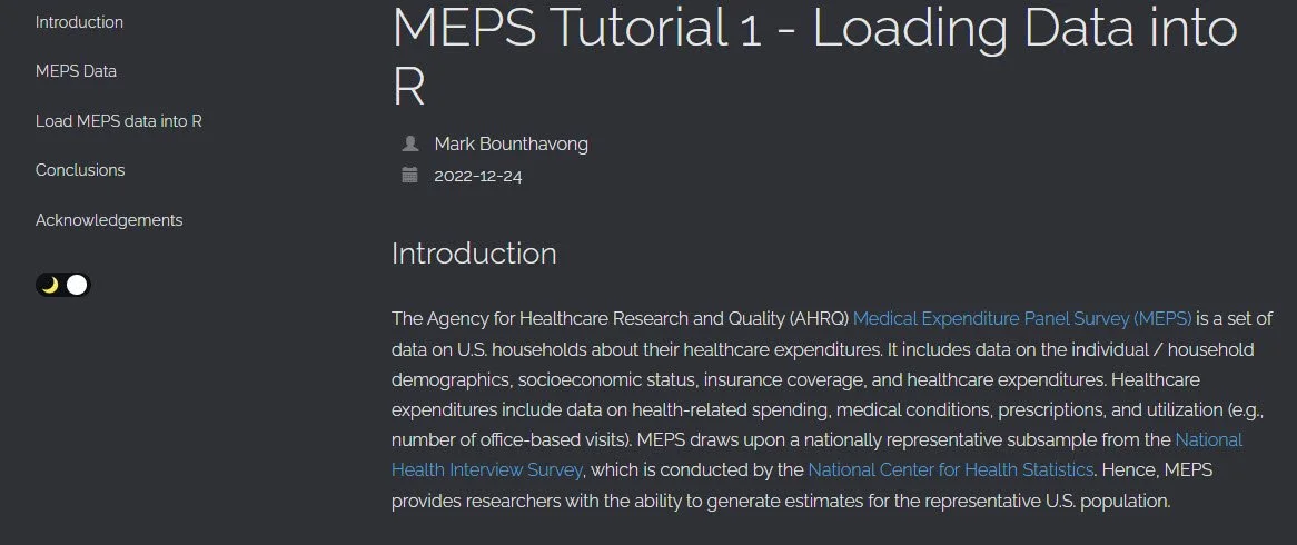 MEPS Tutorial - Part 1: Loading Data into R — Mark Bounthavong