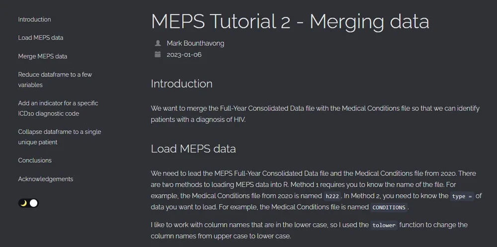 MEPS Tutorial - Part 2: Merging Data with R — Mark Bounthavong