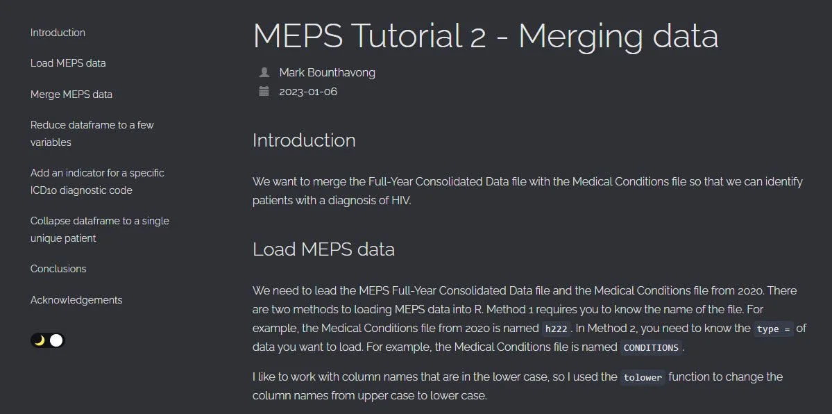 MEPS Tutorial - Part 2: Merging Data with R — Mark Bounthavong