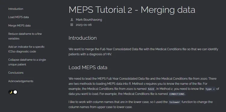 MEPS Tutorial - Part 2: Merging Data with R — Mark Bounthavong