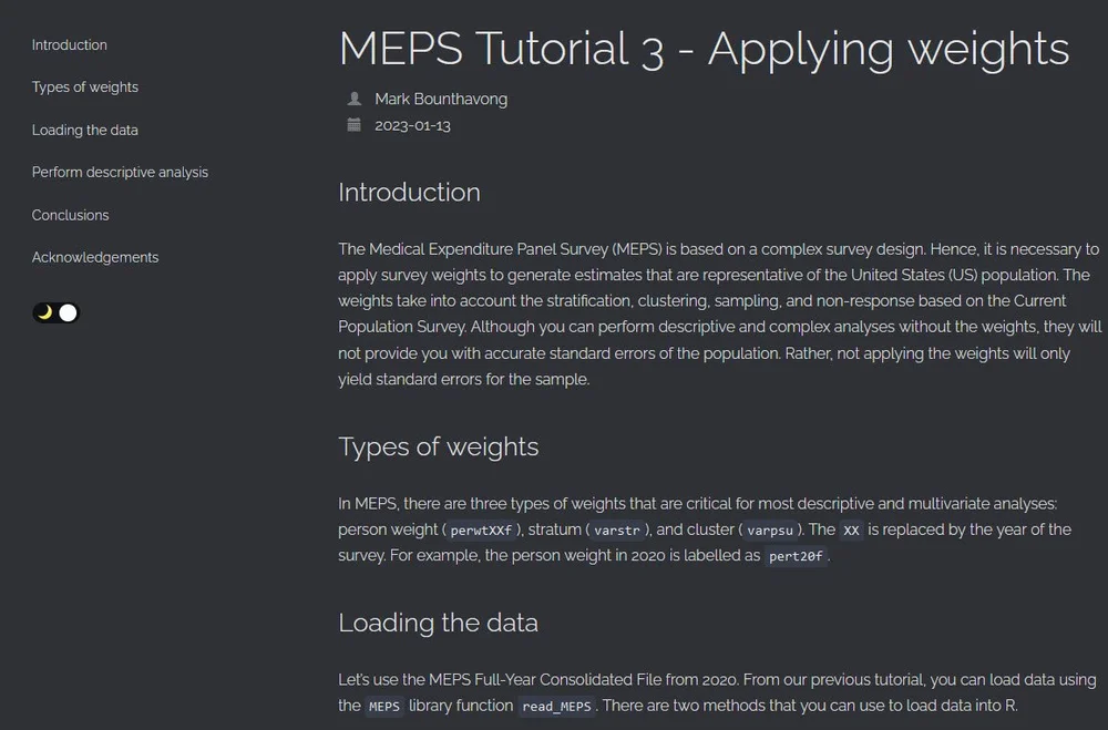 MEPS Tutorial - Part 3: Applying survey weights using R — Mark Bounthavong