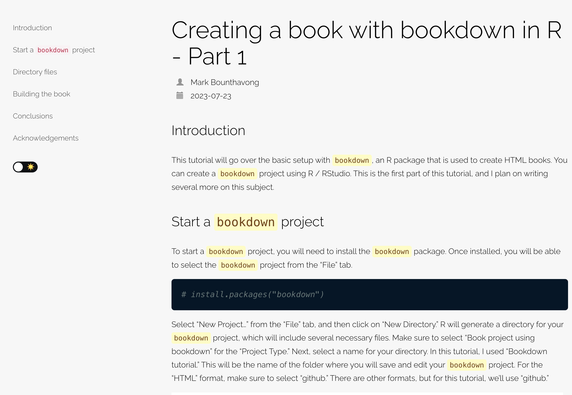 Building a book using the bookdown package in R - Part 1 — Mark Bounthavong