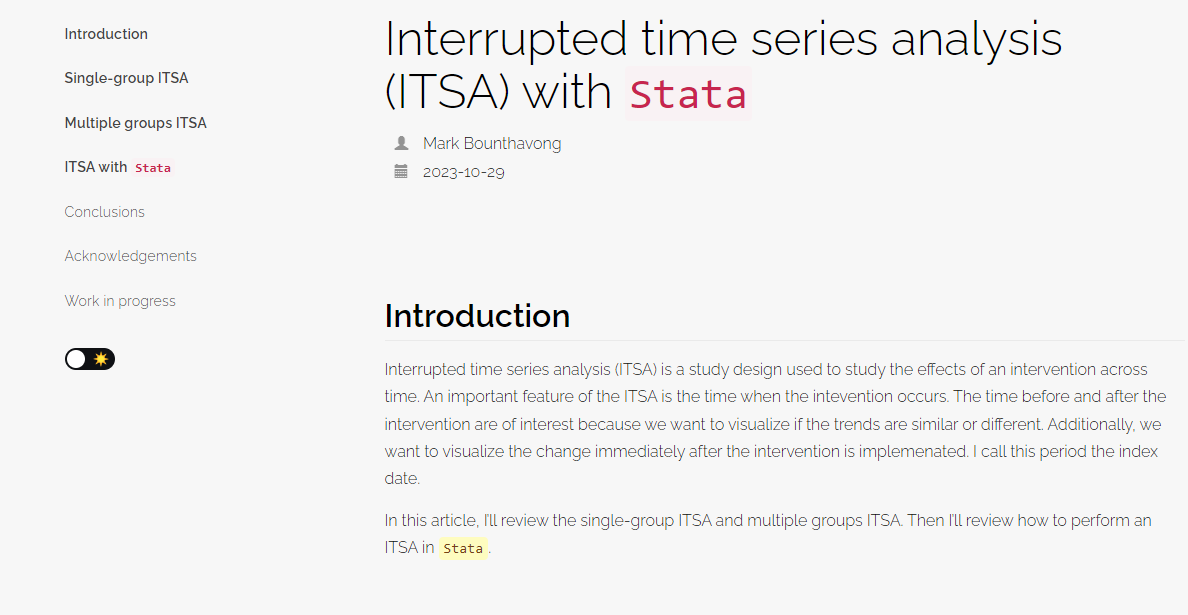 Interrupted time series analysis (ITSA) with Stata — Mark Bounthavong