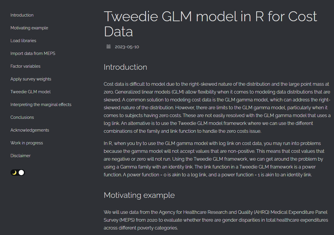 Tweedie GLM model in R for Cost Data — Mark Bounthavong