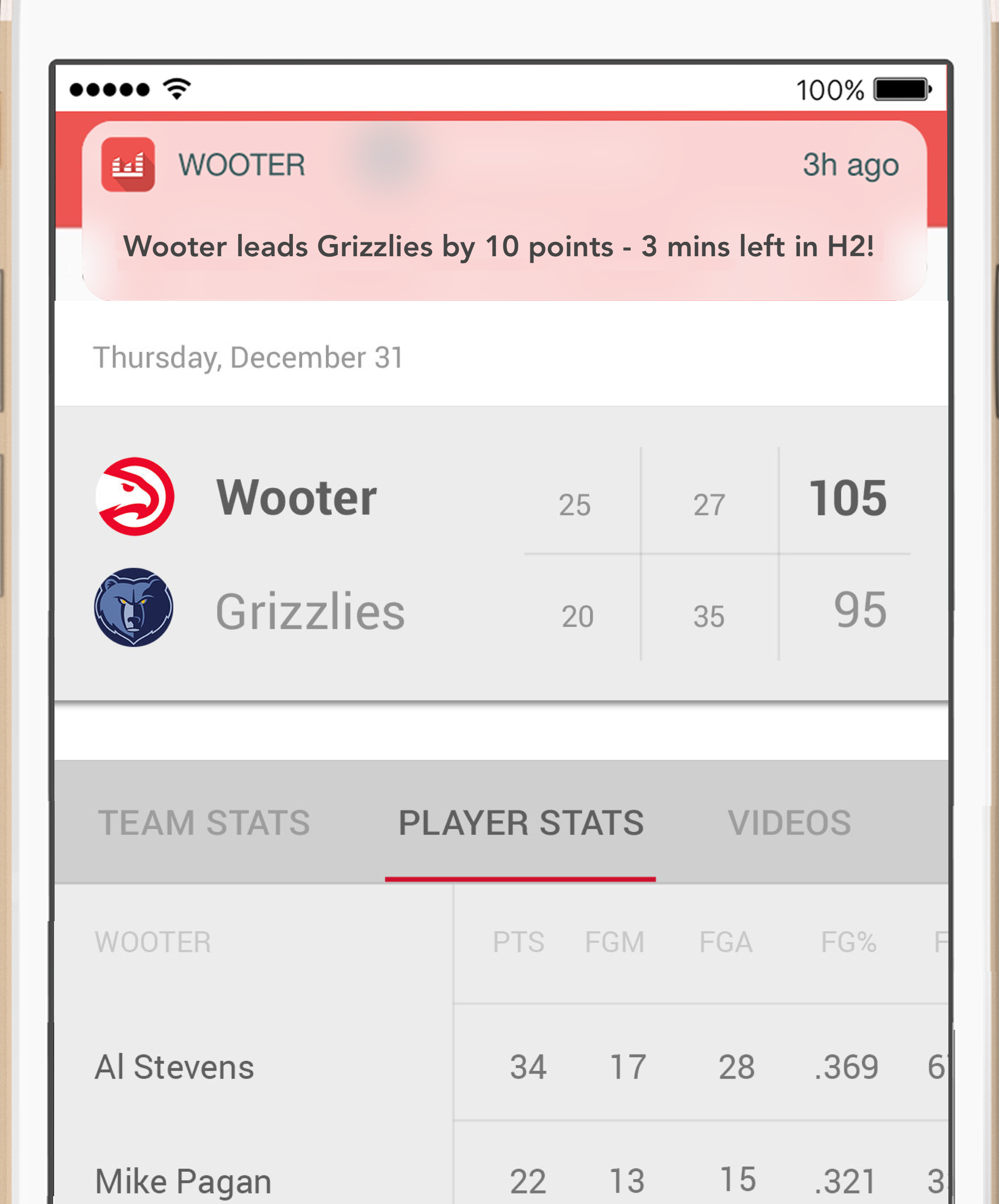 In Game Notifications — Wooter | Free Sports Management Software