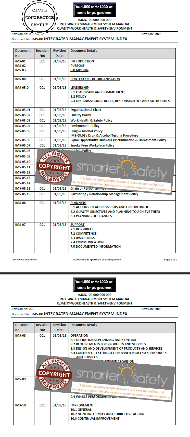 Index — IMS Integrated Management System safety quality enviro swms ...