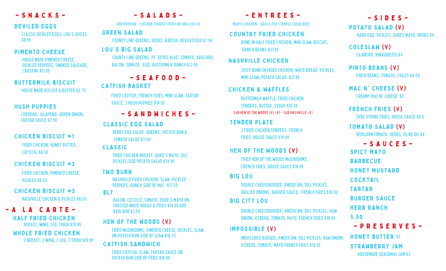 Menu — Lou's Luncheonette
