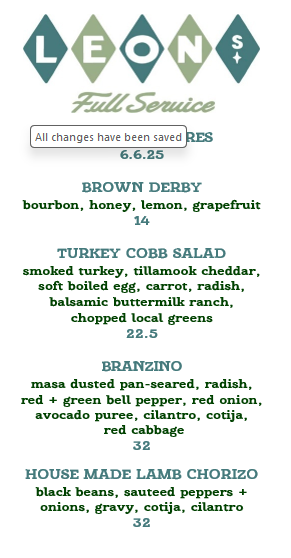 Menu — LEONs FULL SERVICE