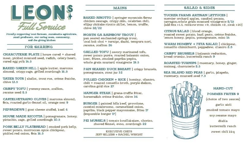 Menu — LEONs FULL SERVICE