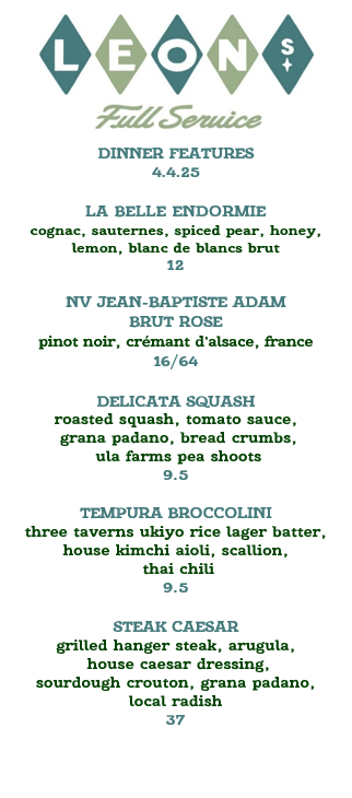 Menu — LEONs FULL SERVICE