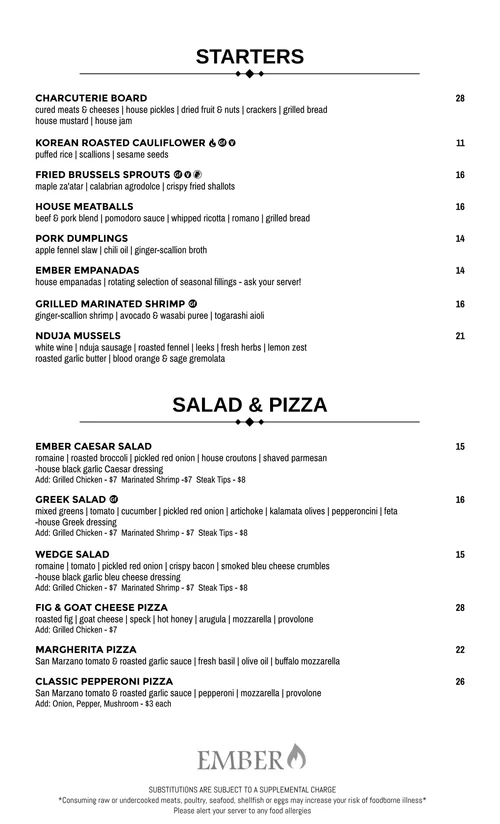 Dinner Menu — Ember