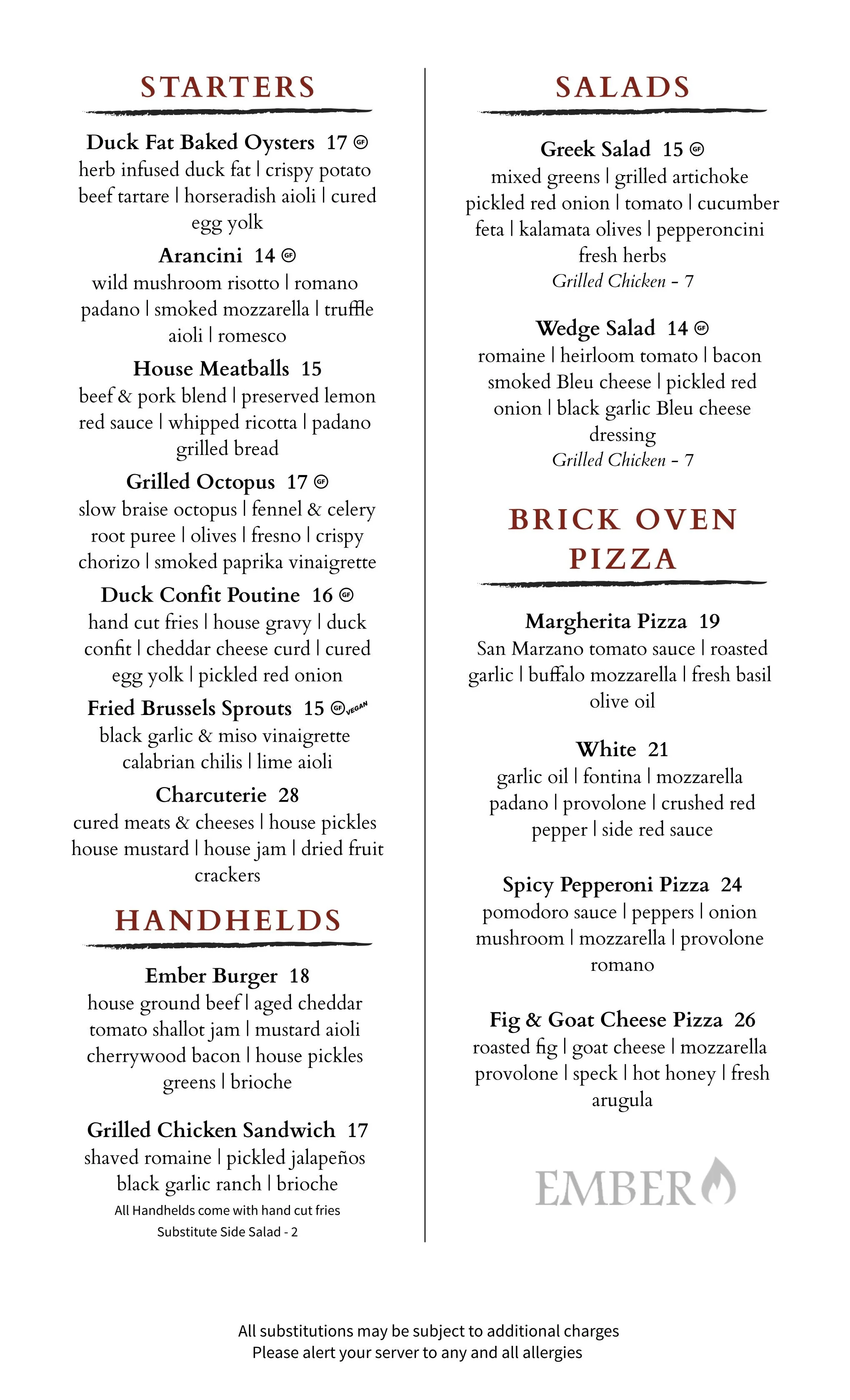 Dinner Menu — Ember