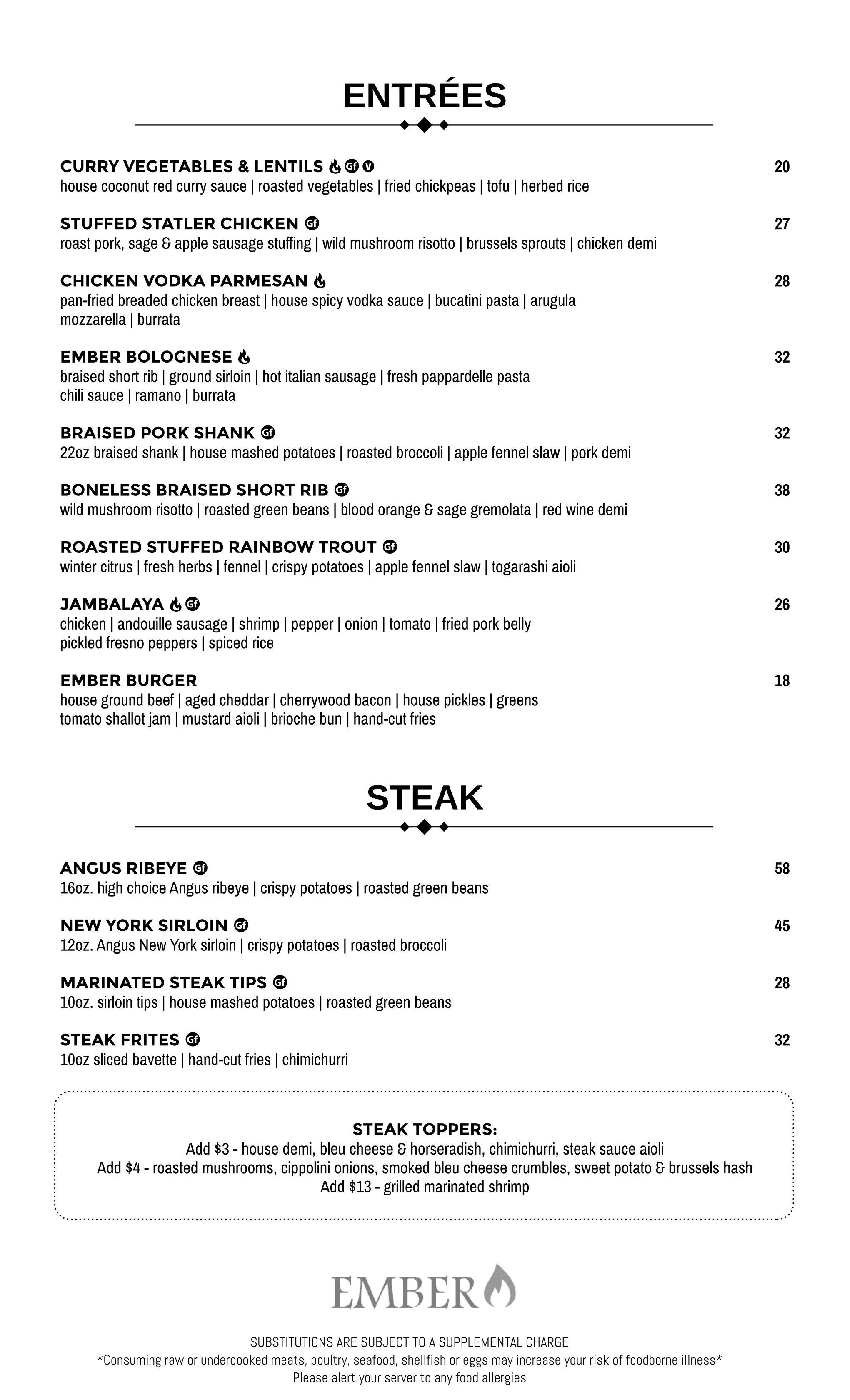 Dinner Menu — Ember