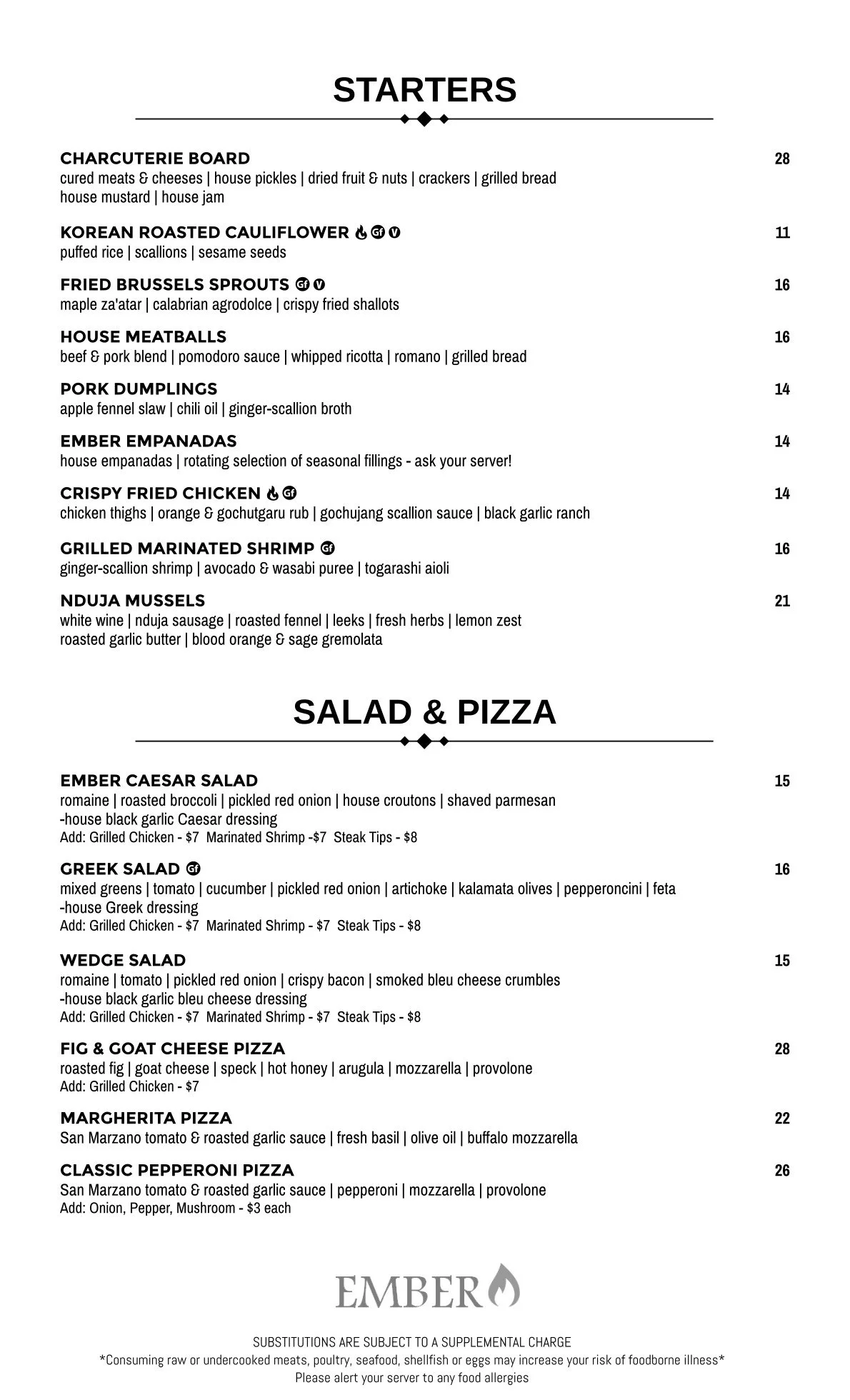 Dinner Menu — Ember