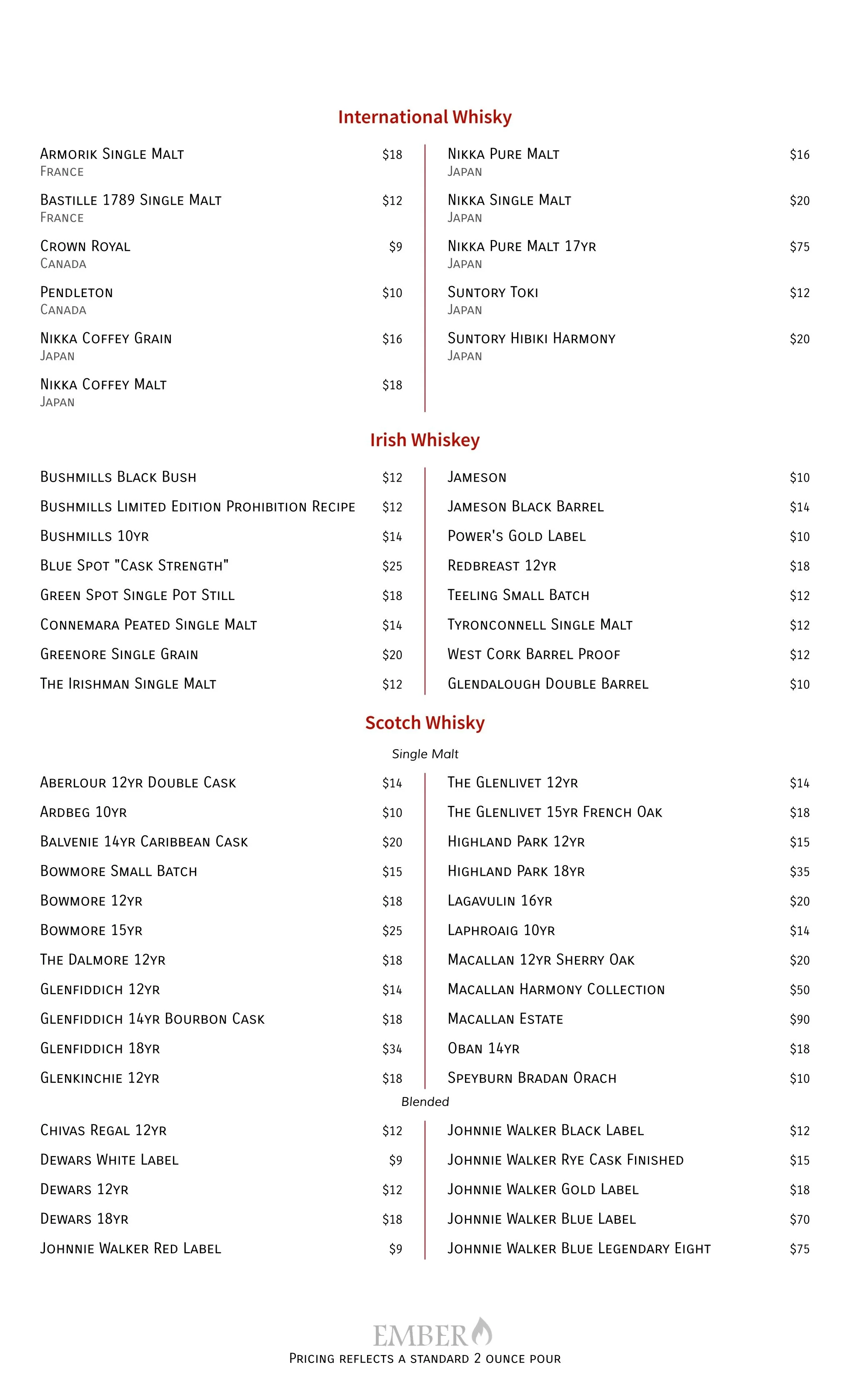 Whiskey Selection — Ember