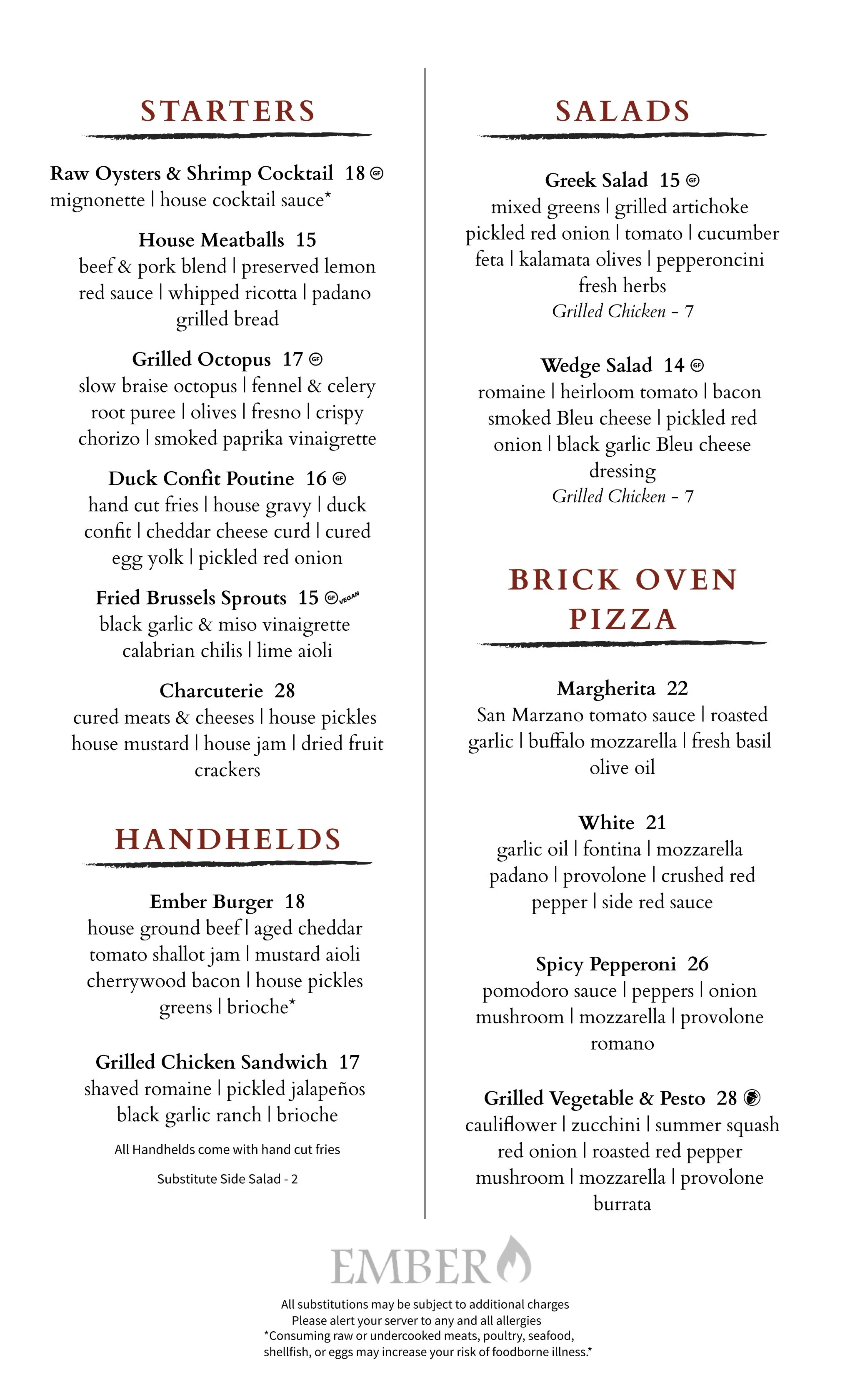 Dinner Menu — Ember