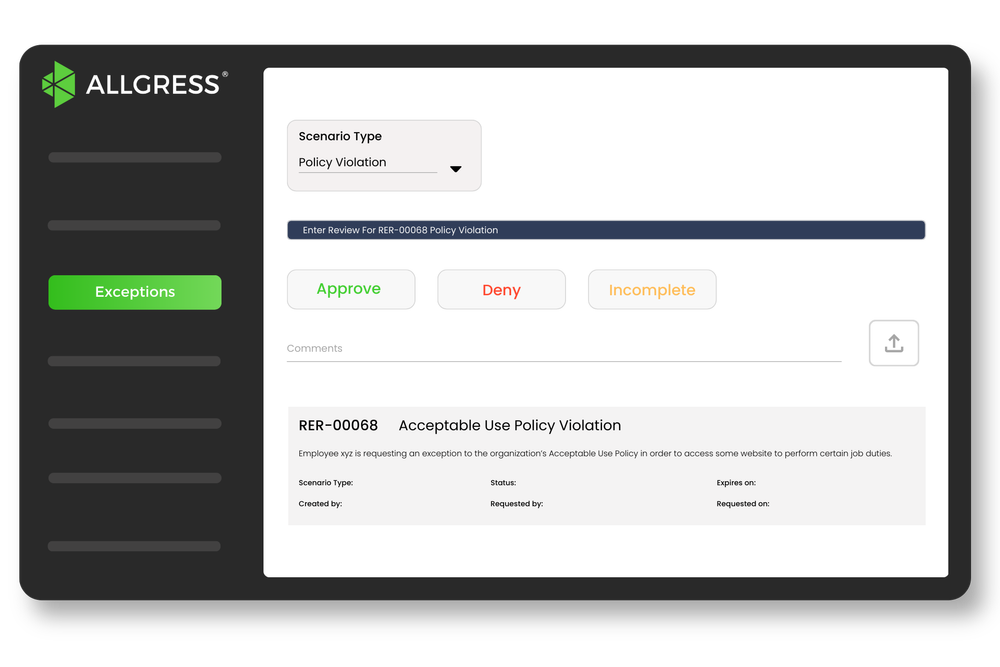 Risk Exception Tracking, Approvals, and Remediation — Allgress