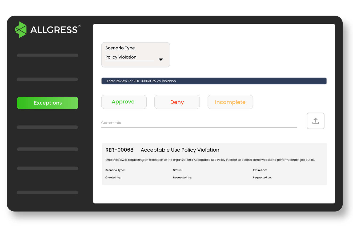 Risk Exception Tracking, Approvals, and Remediation — Allgress