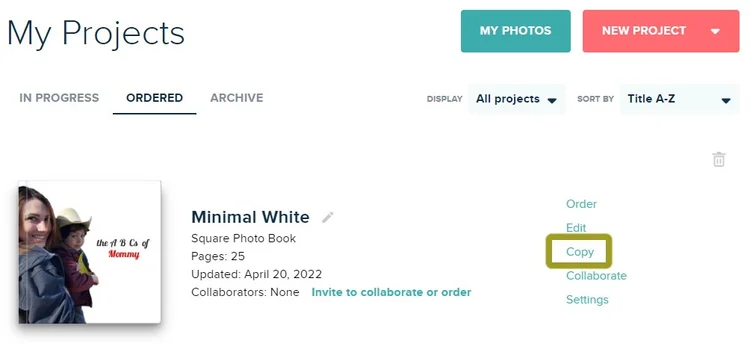 How To Duplicate or Copy Previous Photo Book Projects